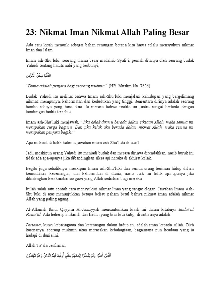 23 Nikmat Iman Nikmat Allah Paling Besar | PDF