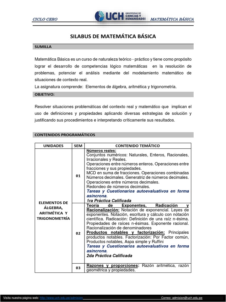 Silabo - Matematica Basica - 2023 | PDF | Números | Aritmética