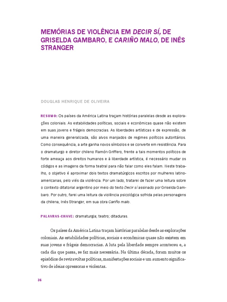 MEMÓRIAS DE VIOLÊNCIA EM DECIR SÍ, DE GRISELDA GAMBARO, E CARIÑO MALO ...