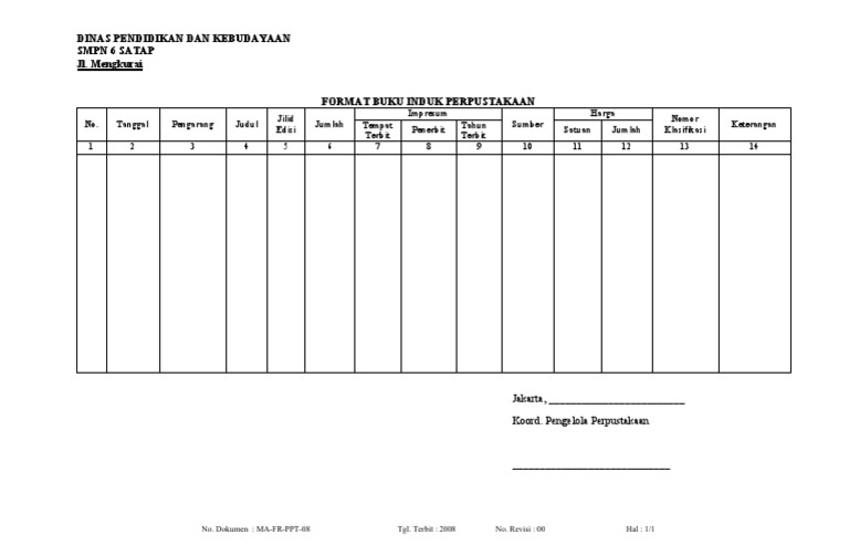 Contoh Format Buku Induk Perpustakaan Pdf
