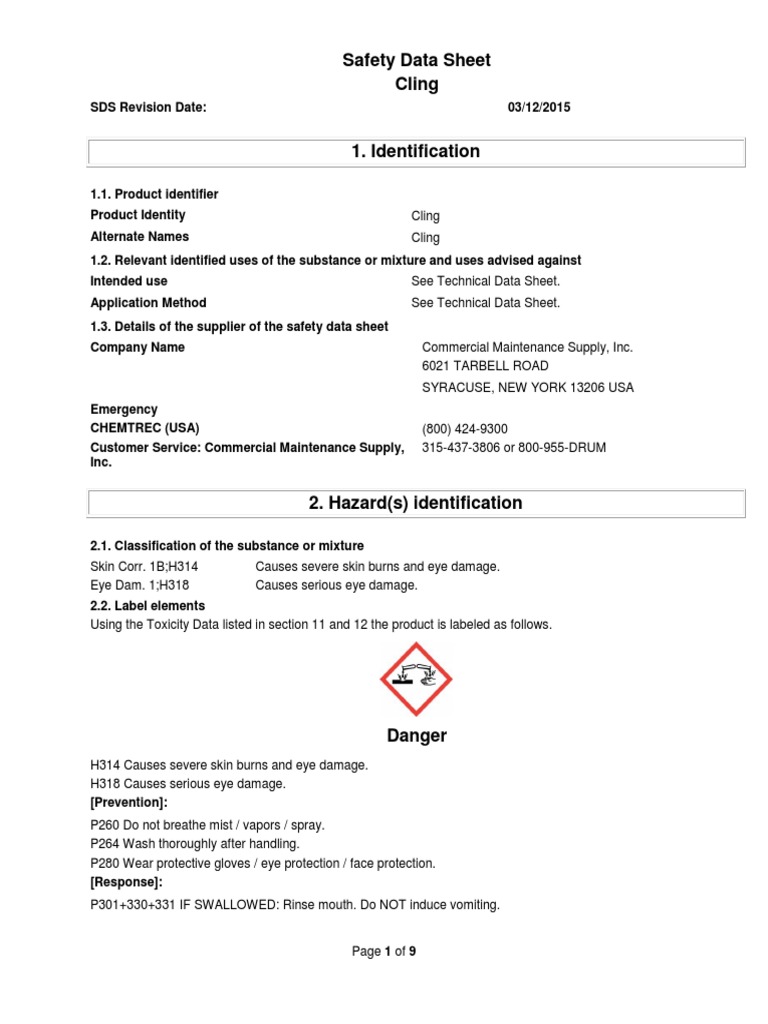 MSDS Cling Kaca | PDF | Magnesium | Toxicity