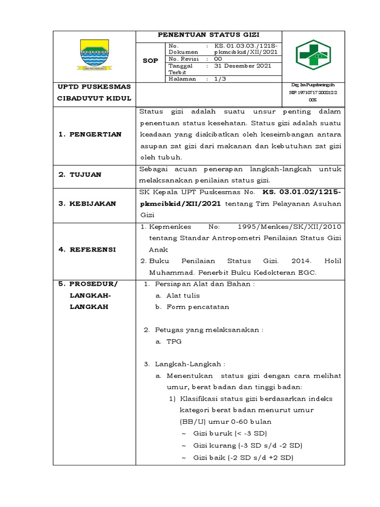 Sop Penentuan Status Gizi | PDF