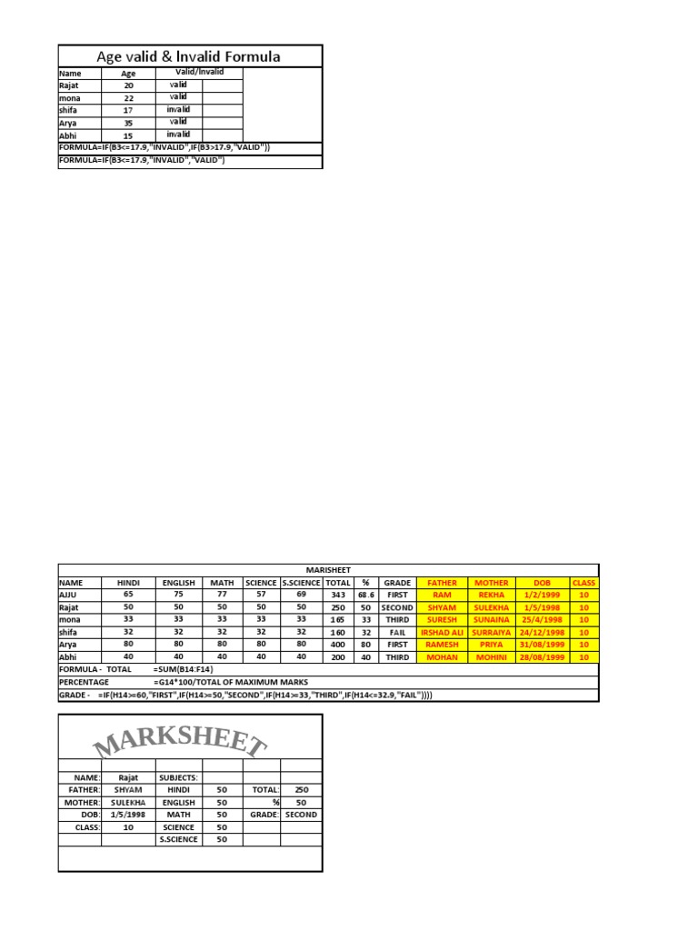 Age Valid & Lnvalid Formula: 20 Valid 22 Valid 17 Invalid 35 Valid 15 ...
