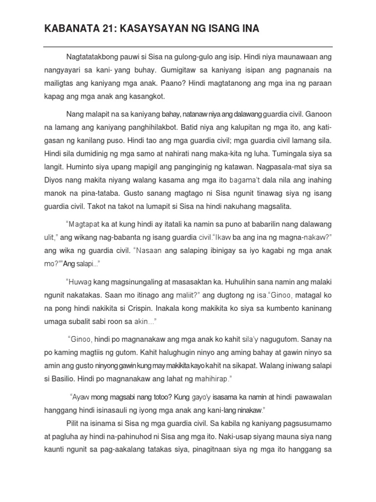 Noli Kabanata 21 Kasaysayan NG Isang Ina | PDF