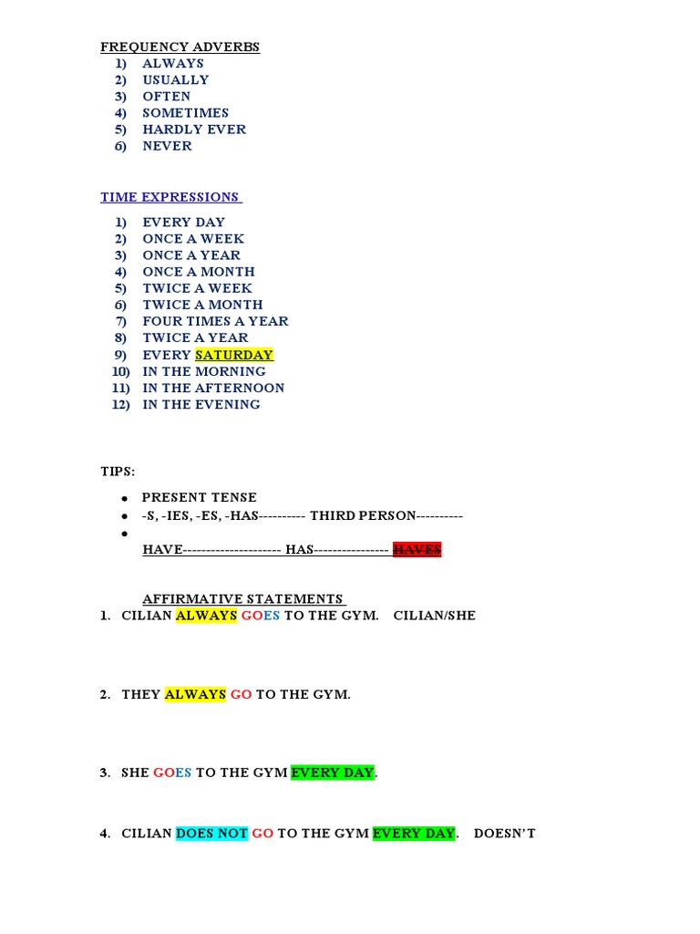 Frequency Adverbs and Time Expressions | PDF