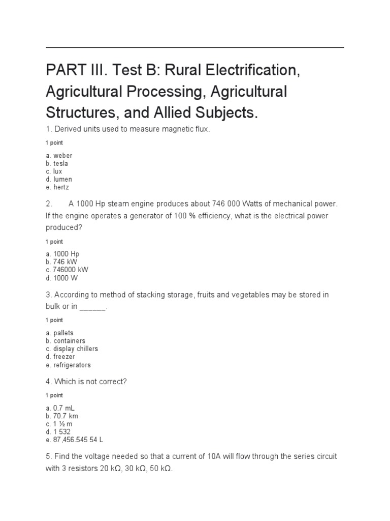DIAGNOSTIC EXAM PART III. TEST B | PDF | Refrigeration | Transformer