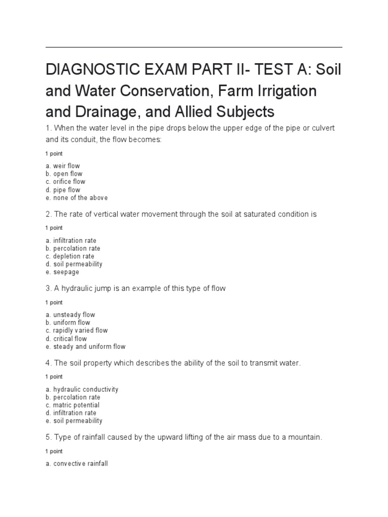 Diagnostic Exam Part Ii - Test A | PDF | Soil | Irrigation