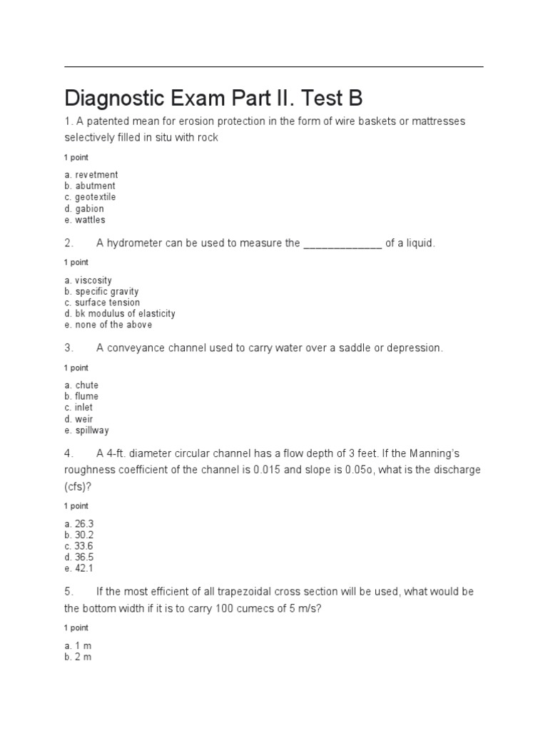 Diagnostic Exam Part Ii - Test B | PDF | Soil | Hydrology