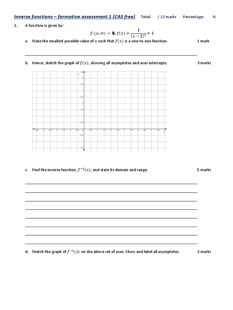 Inverse Functions Worksheets | PDF | Function (Mathematics) | Asymptote