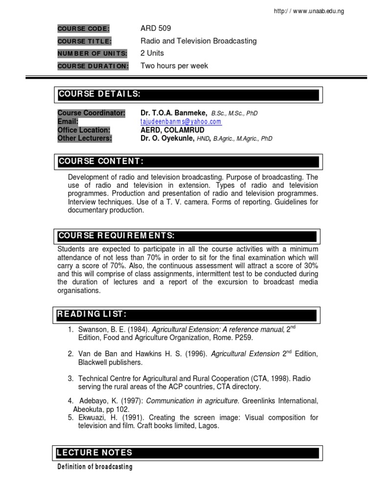 Radio and Television Broadcasting Course | PDF | Broadcasting | Television