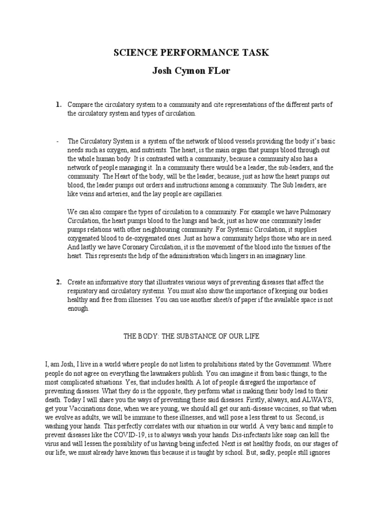 Science Performance Task | PDF | Circulatory System | Heart