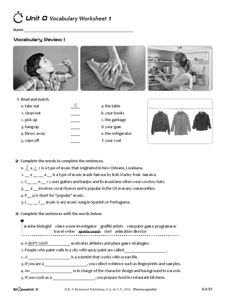 Stopwatch 6 Unit 0 Vocabulary 1 (6.0.V1) | PDF