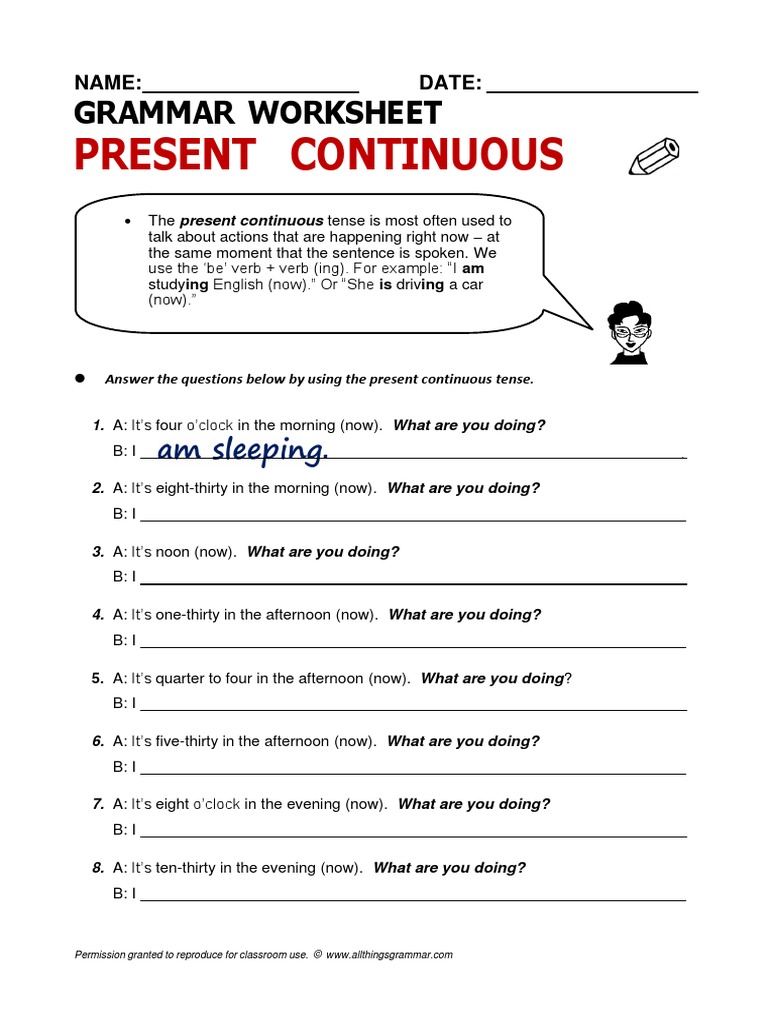 Present Continous - Exercise 1 | PDF