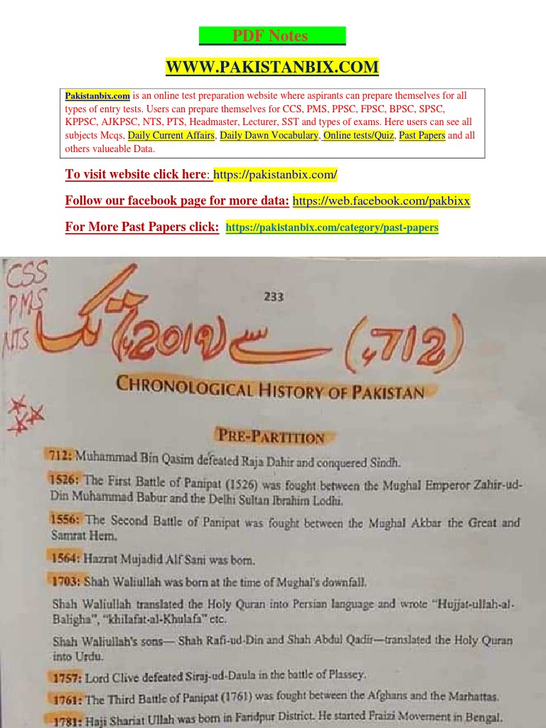 Chronological History of Pakistan PDF Notes | PDF