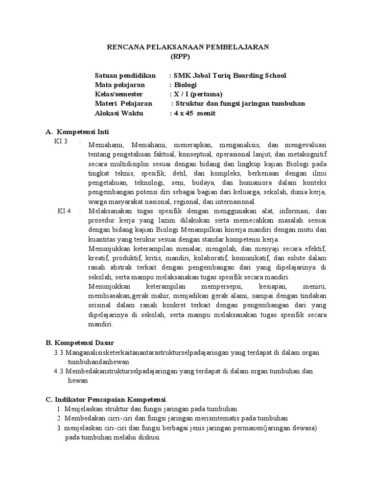 RPP X 4 Struktur Jaringan Tumbuh | PDF