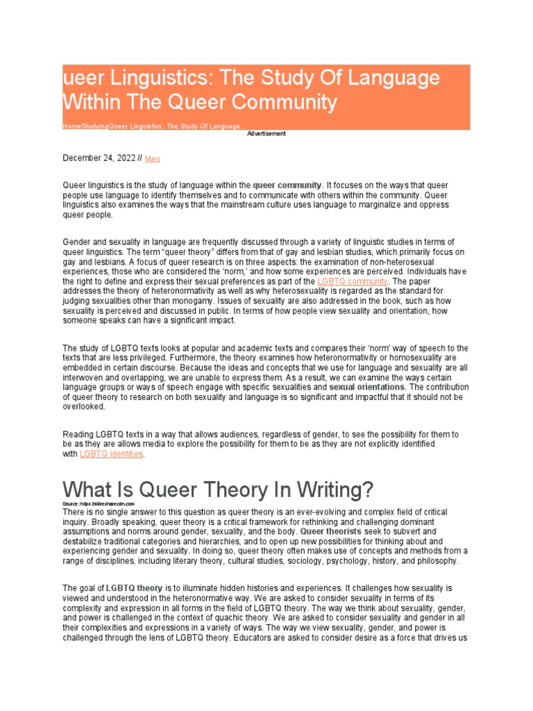 Queer Linguistics Research | PDF | Lgbt | LGBTQIA+ Studies