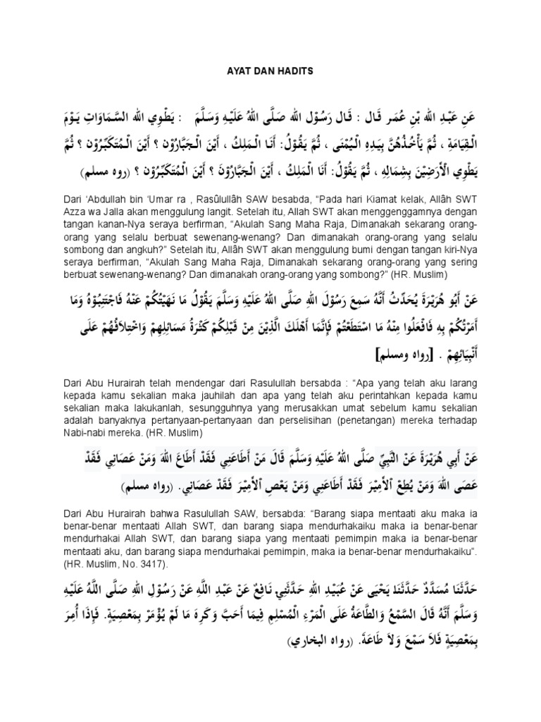 Hadis tentang Ketaatan dan Dosa Besar | PDF