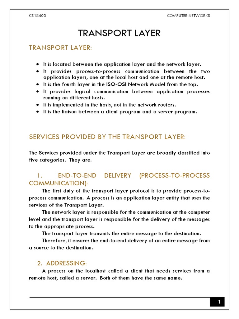 CN U3 Transport Layer | PDF | Transmission Control Protocol | Port (Computer Networking)