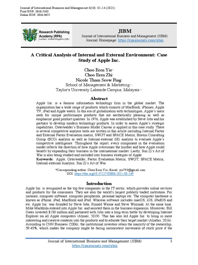 A Critical Analysis of Internal and External Environment: Case Study of Apple Inc | PDF | Apple ...