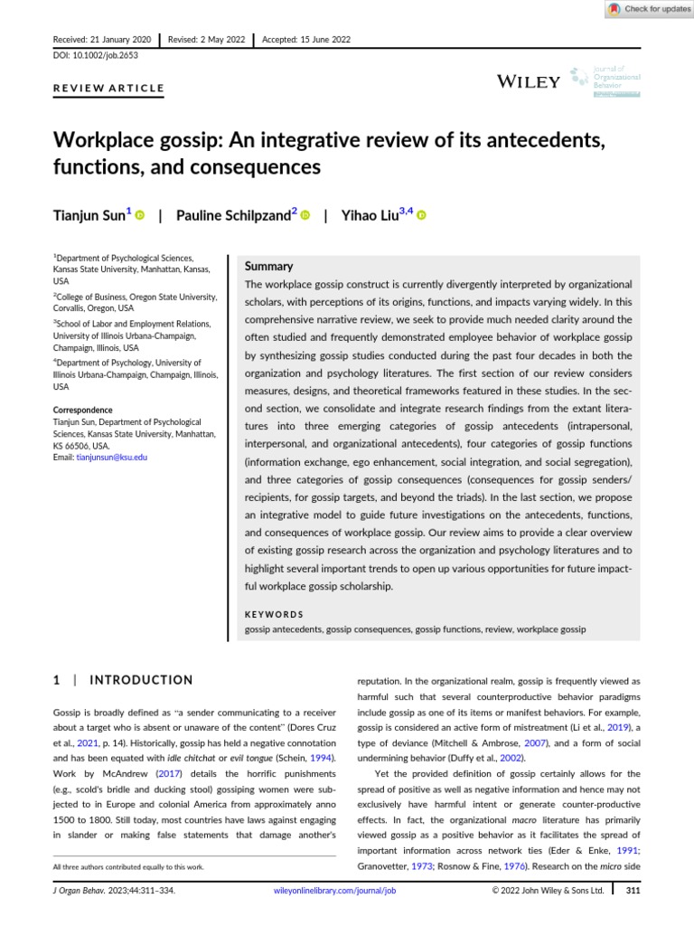 Understanding Workplace Gossip Dynamics | PDF | Psychology | Methodology