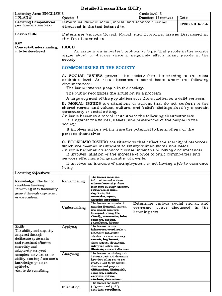 Determining Various Social, Moral, and Ecnomic Issues Discussed in Text ...