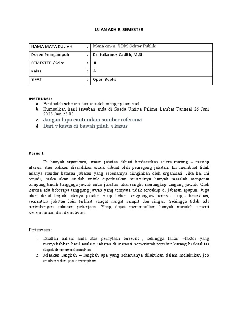 Soal UAS 2023 | PDF | Karier & Perkembangan