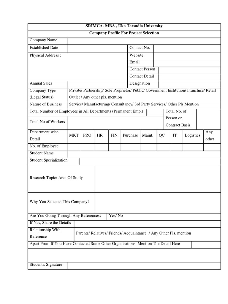 Company Profile Detail Form | PDF