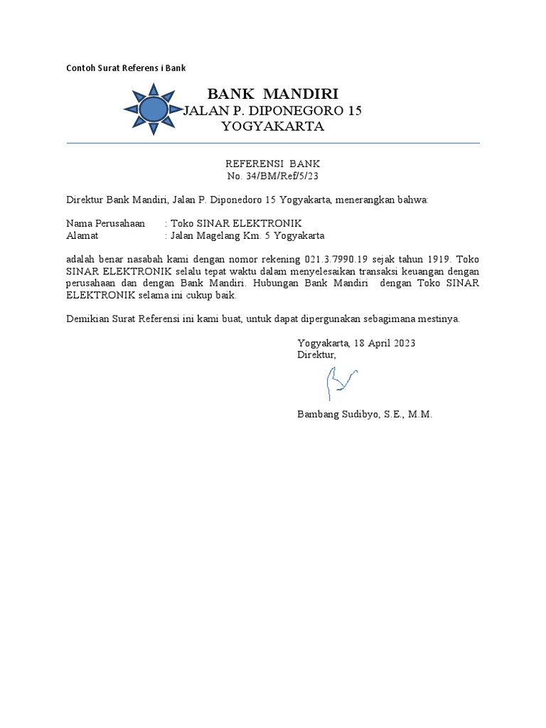 Contoh Surat Referensi Bank | PDF