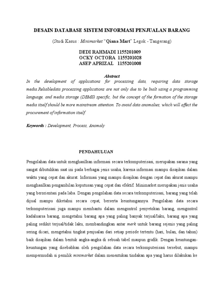 Desain Database Sistem Informasi Penjualan Barang | PDF