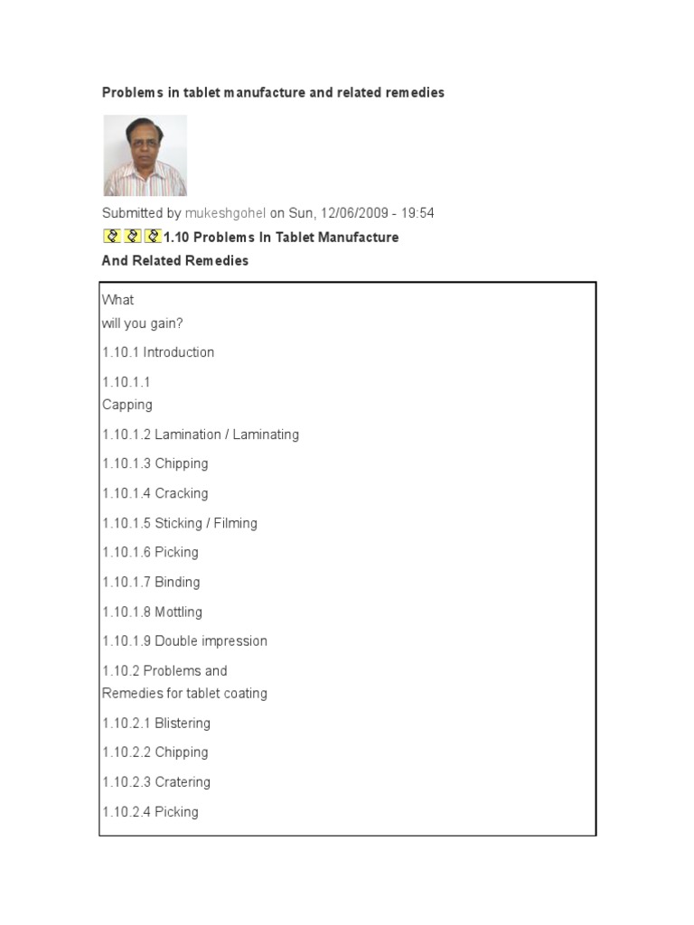 Tablet Manufacturing Challenges | PDF | Tablet (Pharmacy) | Chemistry