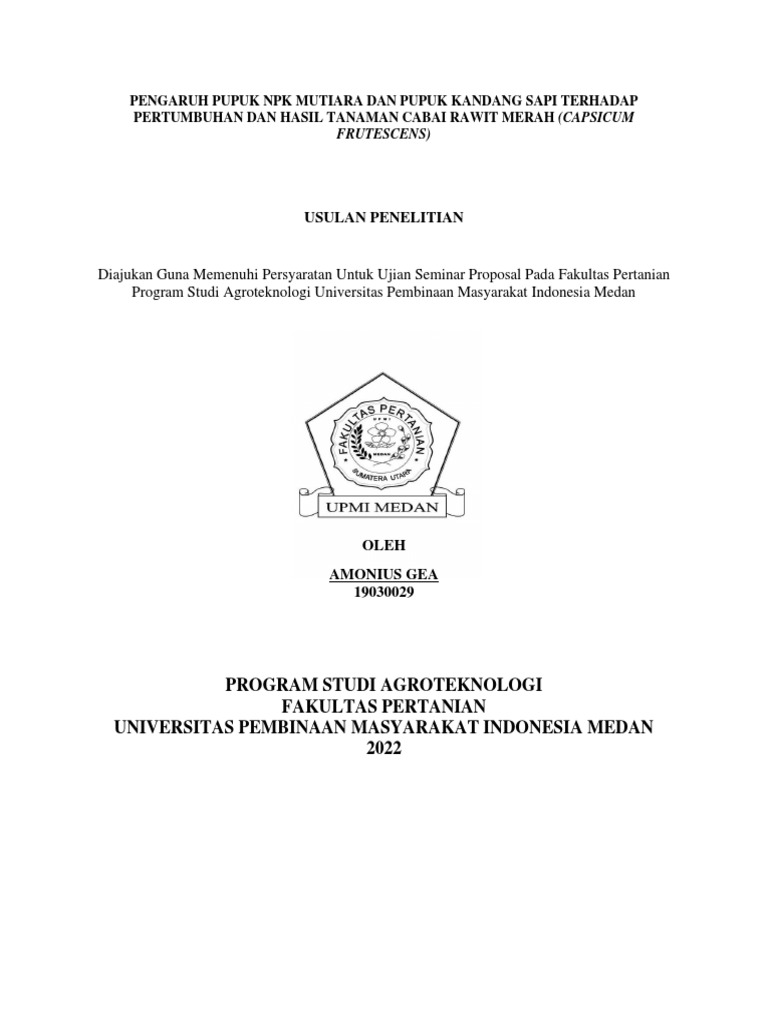 PENGARUH PUPUK NPK MUTIARA DAN PUPUK KANDANG SAPI TERHADAP PERTUMBUHAN DAN HASIL TANAMAN CABAI ...