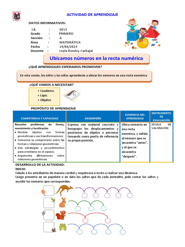 D1 A1 Sesion Mat. Ubicamos Números en La Recta Numérica | PDF ...