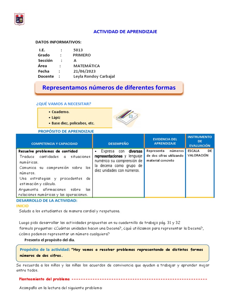 d3 a3 Sesion Mat. Representamos Números de Diferentes Formas | PDF ...