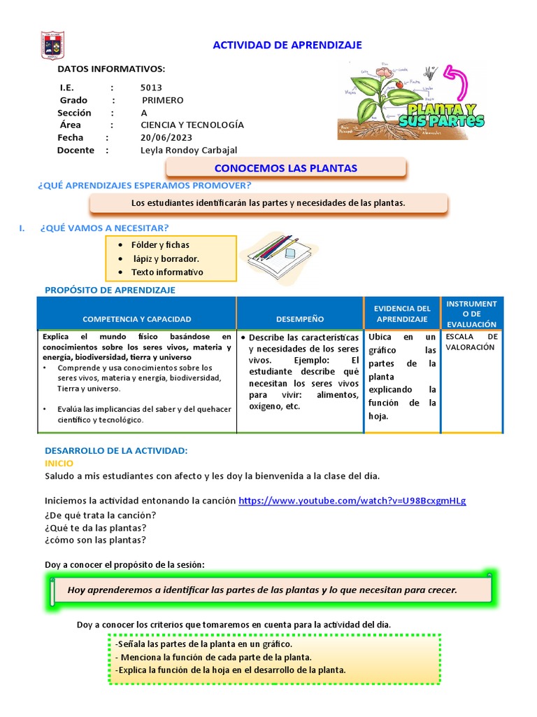 D2 A2 Sesion Ciencia y Tecnologia Conocemos Las Plantas | PDF ...