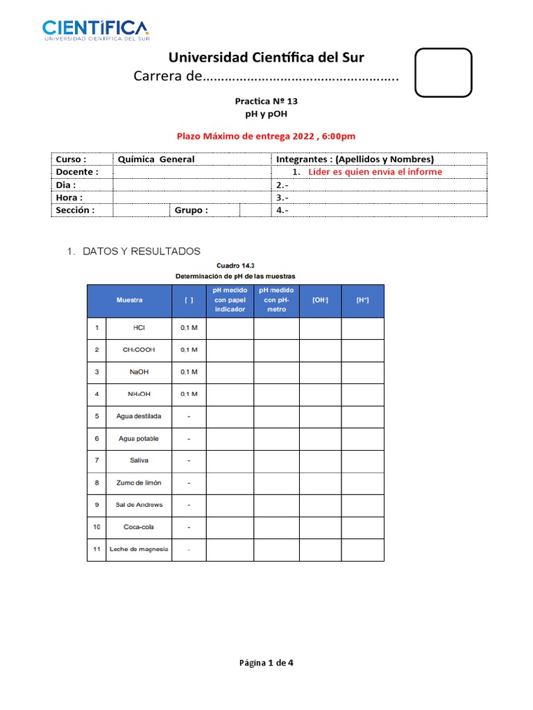 Semana 13 INF 06 PH y pOH Laboratorio Ok | PDF
