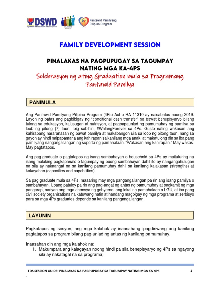 FDS Session Guide_Pagpupugay Sa Tagumpay Ng Mga Ka-4Ps (1) | PDF