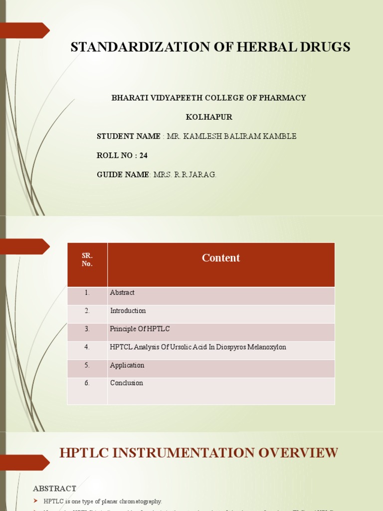 Standardization of Herbal Drugs | PDF | Thin Layer Chromatography ...