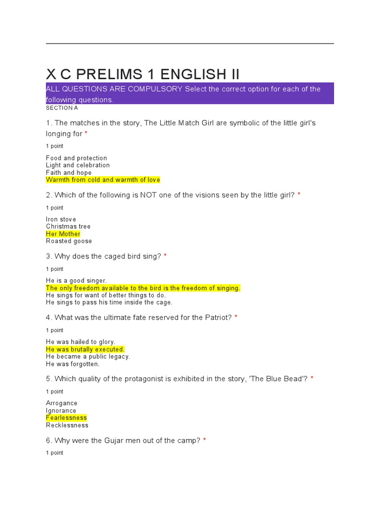 English - 2 Prelim Paper 2021-22 MY ANSWERS | PDF | The Merchant Of Venice