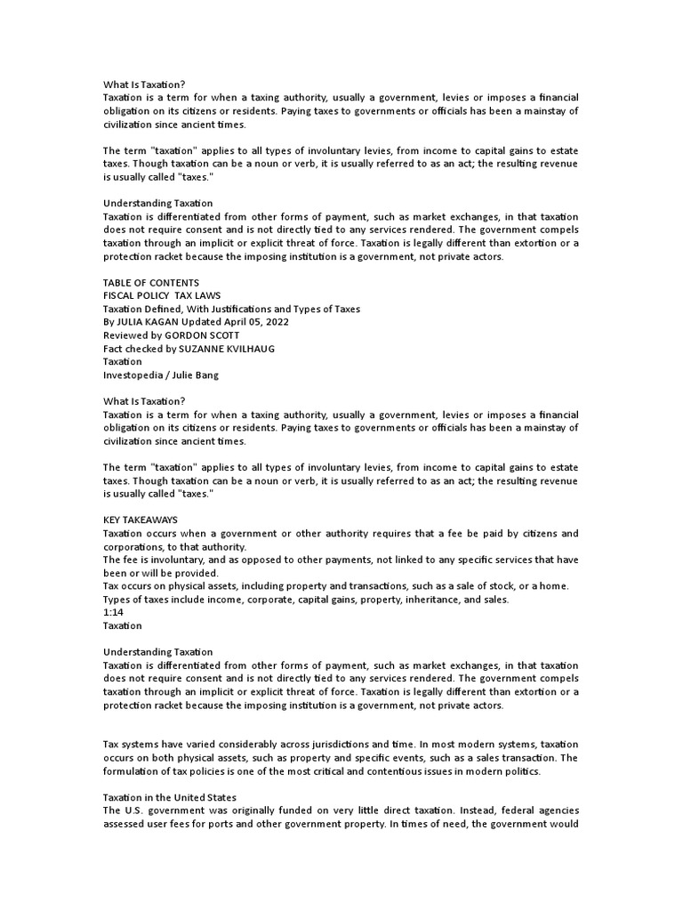 Taxation | PDF | Taxes | Taxation In The United States Taxation | PDF | Taxes | Taxation In The United States