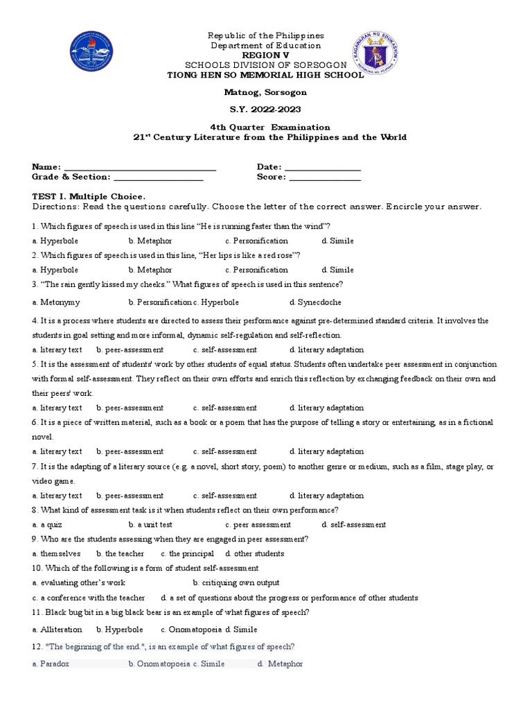 21st Century Literature Exam Guide | PDF | Metaphor | Cognition