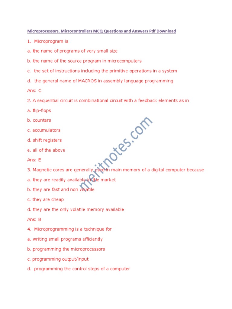 Microprocessor MCQ Questions | PDF