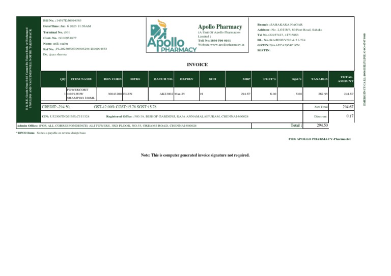 Apollo Pharmacy Invoice Details | PDF | Governance | Public Law