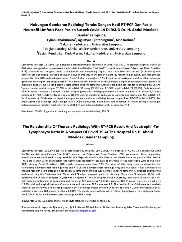 Hubungan Gambaran Radiologi Toraks Dengan Hasil RT-PCR Dan Rasio ...