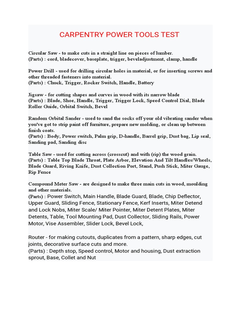 Carpentry Power Tools Overview | PDF