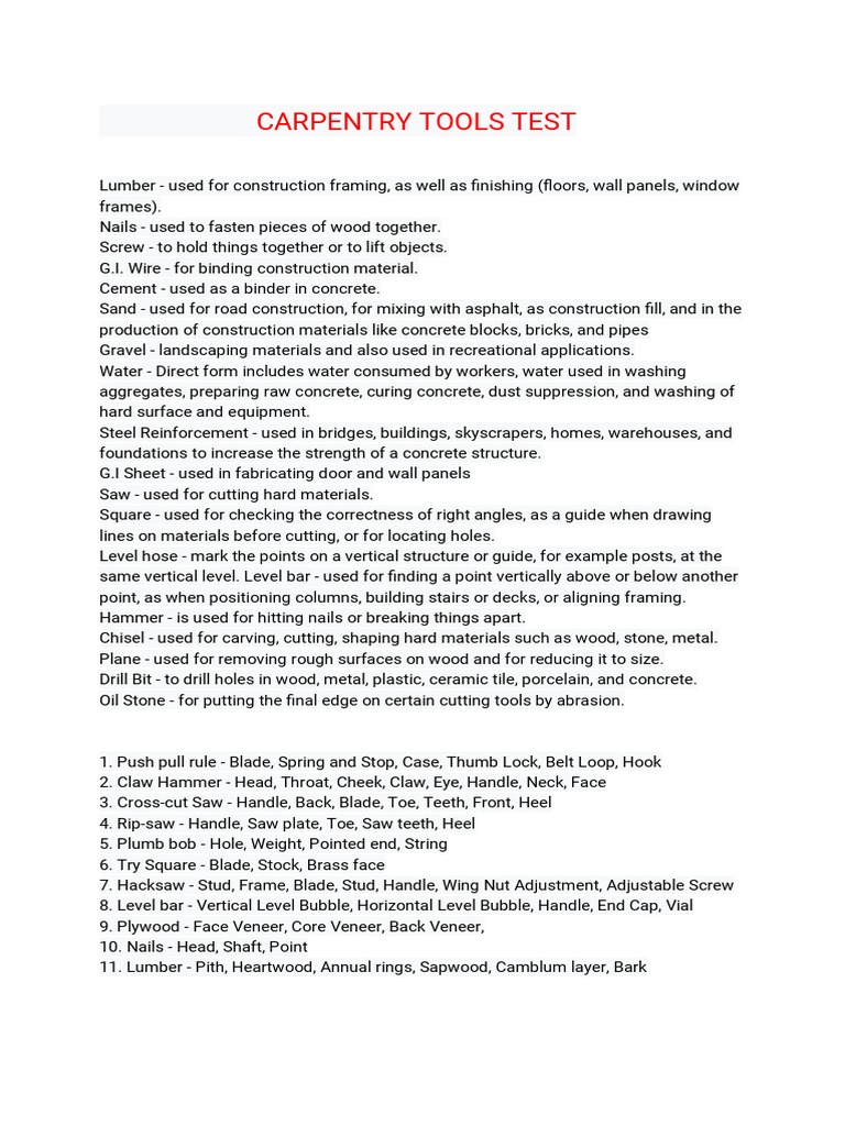 Essential Carpentry Tools Overview | PDF