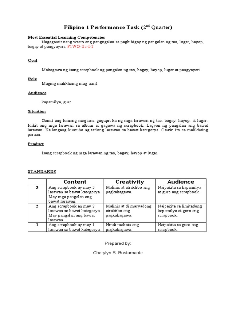 Filipino 1 Performance Task Cherylyn | PDF