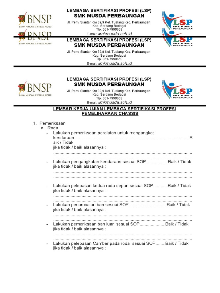 Lembar Kerja LSP P1 TKR | PDF