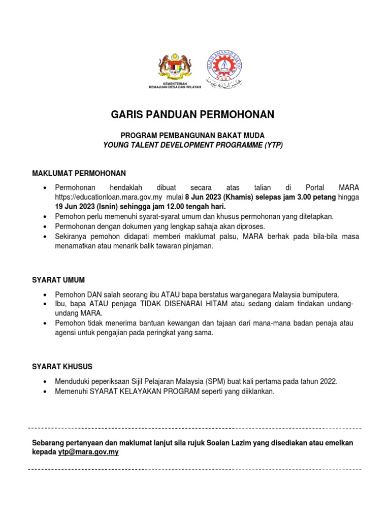 1.-GARIS-PANDUAN-PERMOHONAN-PROGRAM-YTP-2023_v2 | PDF