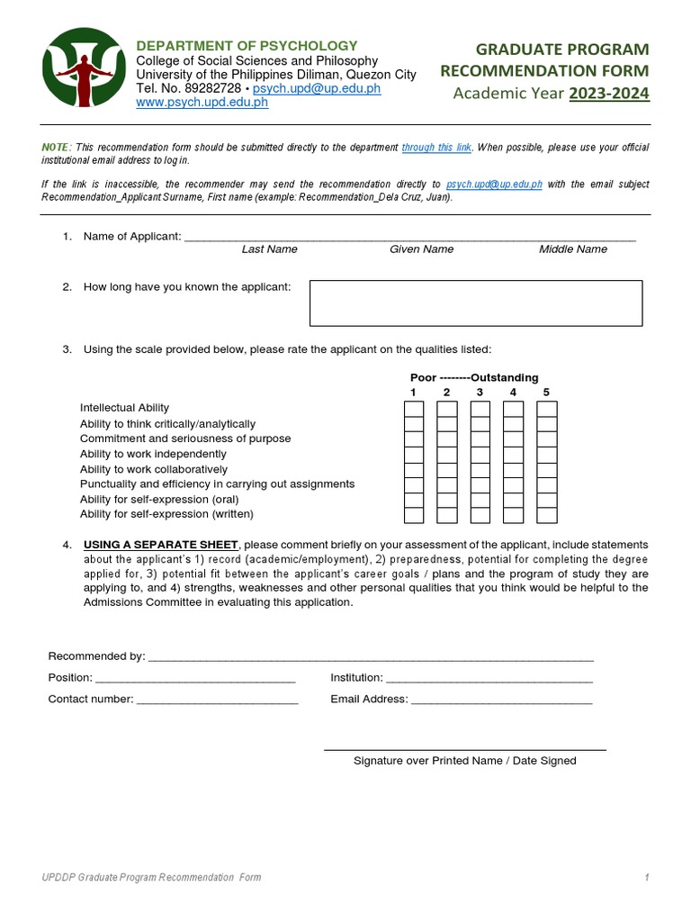 4 Surname, Initials - Recommendation Form | PDF | Cognition | Psychology