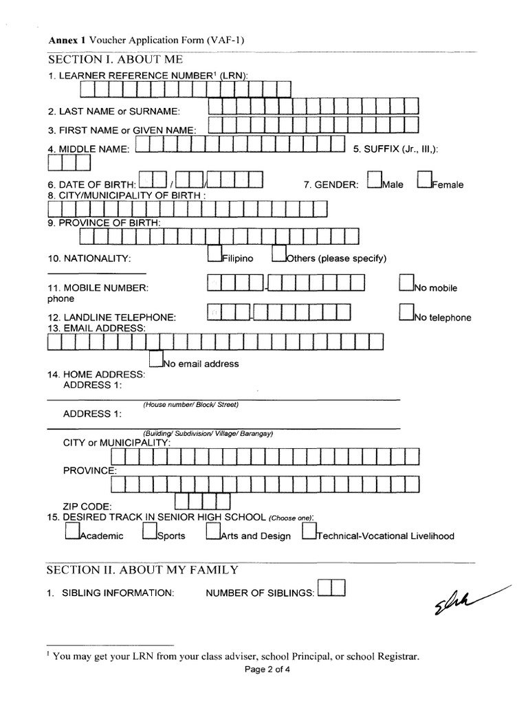 SHS Voucher Application Form | PDF